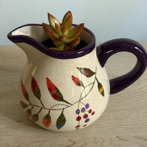 Art | Handcrafted Ceramic Pitcher With Fall Floral Design Live Plant ...